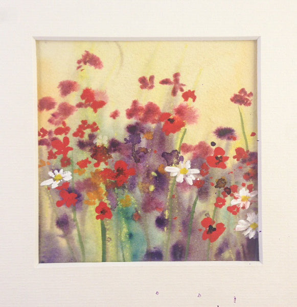 Painting - wee flowers on yellow orange background – elizabeth vercoe